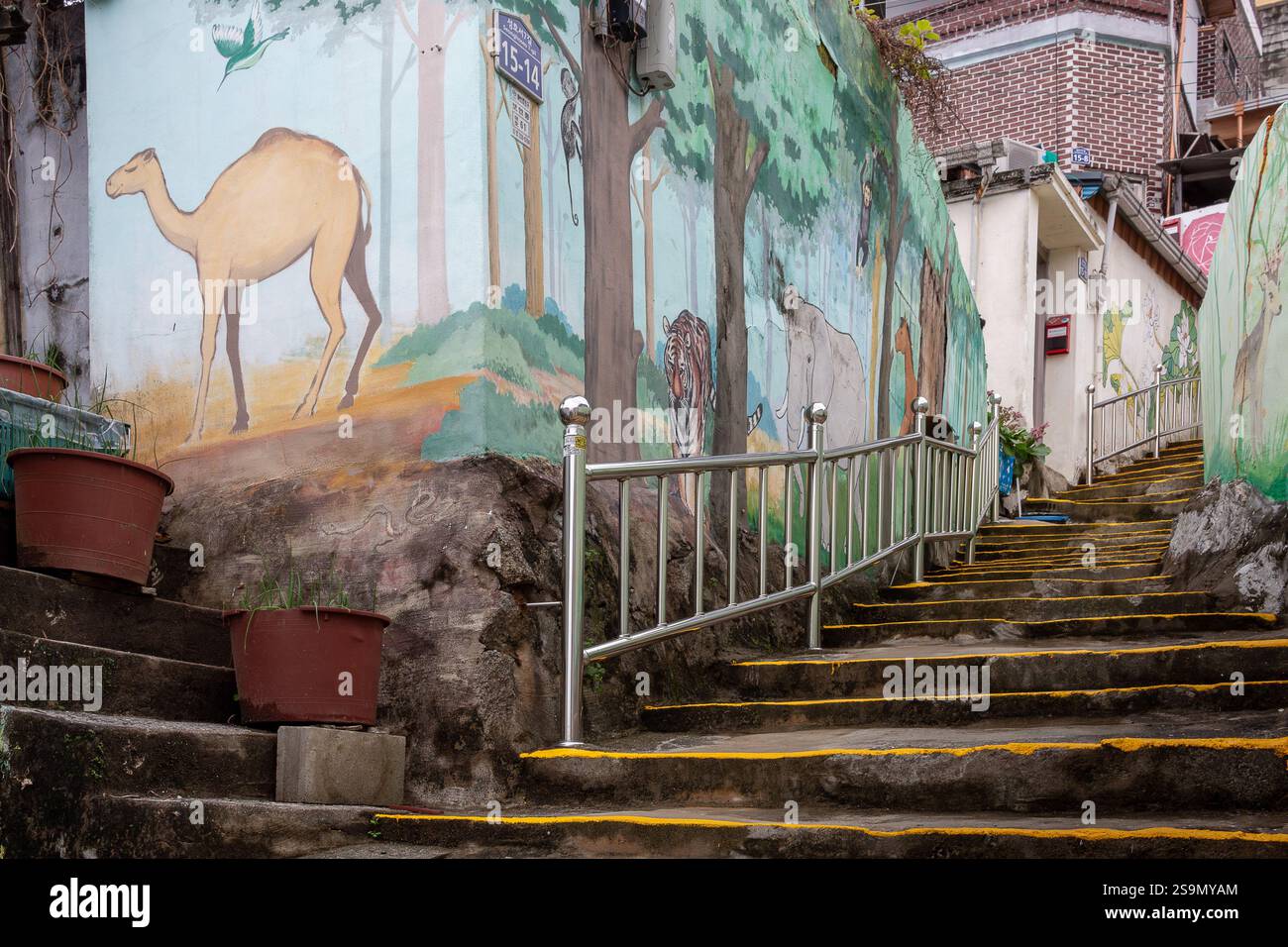 Colorful stairs in alleyways in Masan South Korea Stock Photo - Alamy