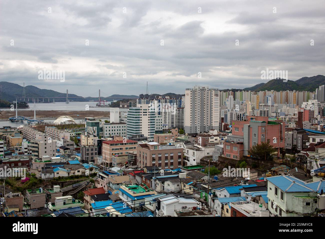 Changwon downtown city skyline buildings. Photo taken on a cloudy day ...