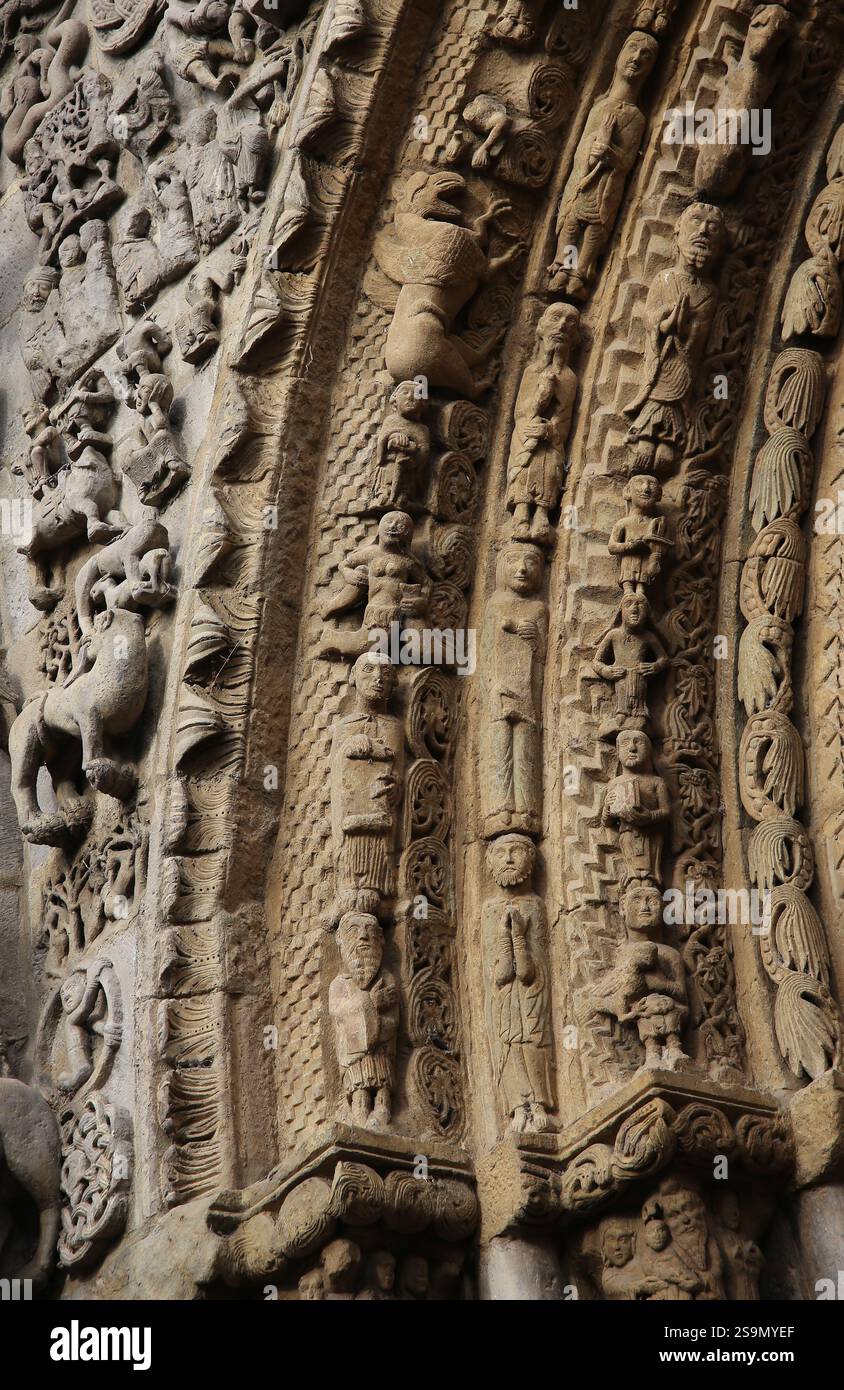 Spain. Navarre. Sangüesa. Church of Santa Maria la Real. Figures of the ...