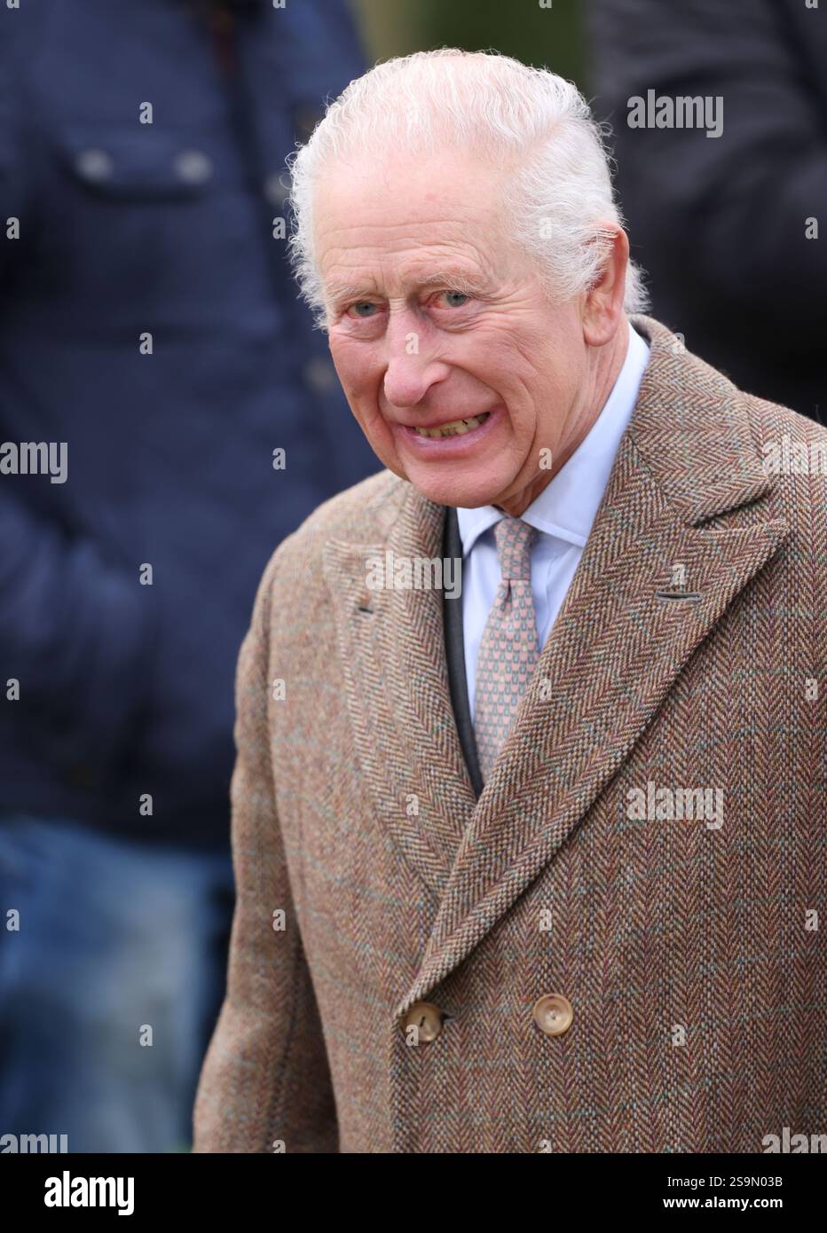 Flitcham, UK. 26th Jan, 2025. King Charles III attends the Sunday ...