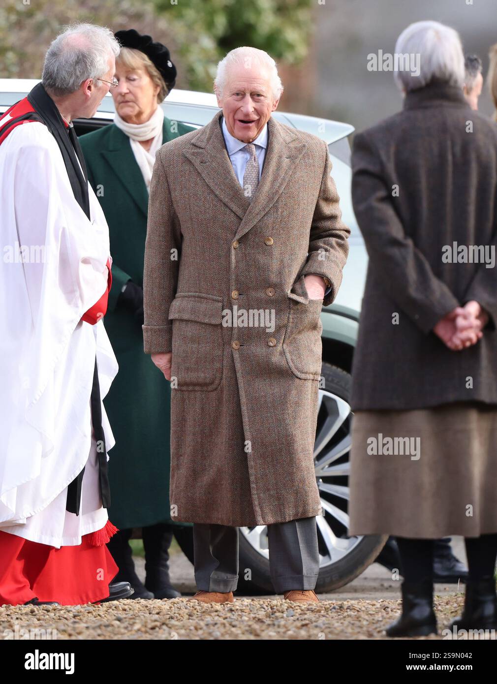 Flitcham, UK. 26th Jan, 2025. King Charles III attends the Sunday ...