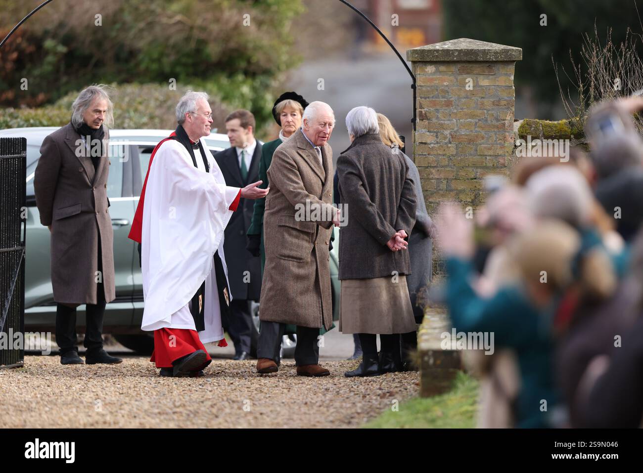 Flitcham, UK. 26th Jan, 2025. King Charles III attends the Sunday ...