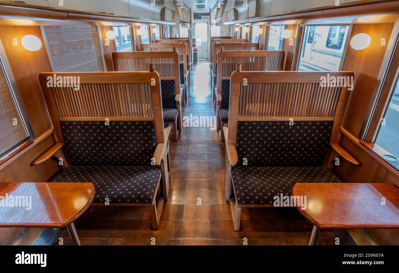 Ibara Railway Yume-Yasuragi single car diesel train interior Stock ...