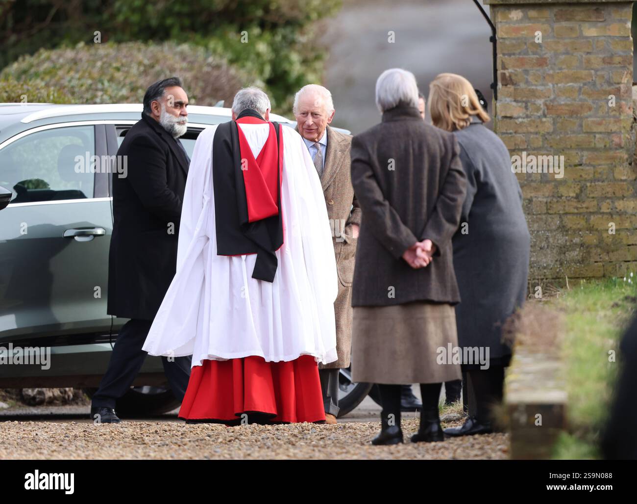 Flitcham, UK. 26th Jan, 2025. King Charles III attends the Sunday ...