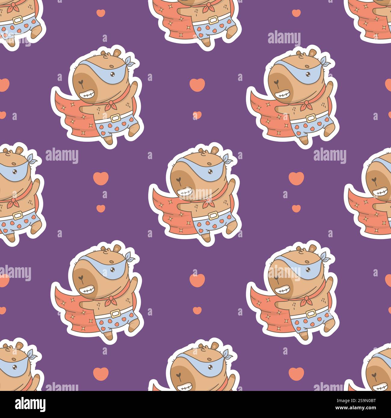 Cute Superhero Capybara Seamless pattern. Romantic Cartoon kawaii ...