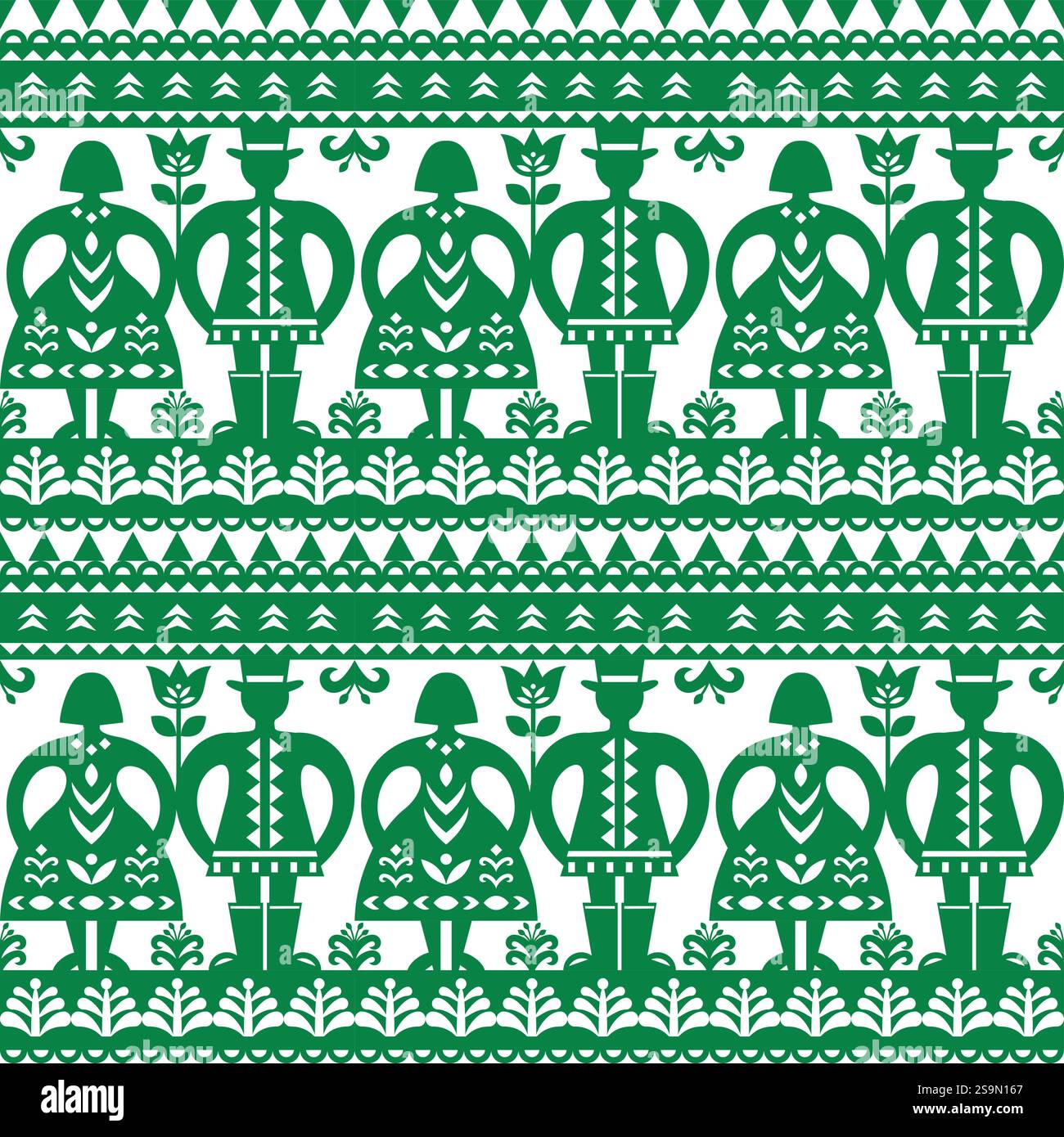 Polish folk art vector seamless pattern with man and woman ...