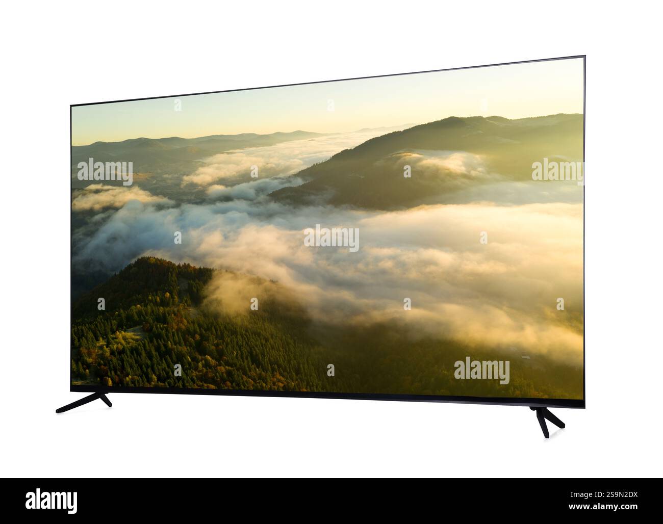 TV set with nature landscape on screen isolated on white Stock Photo ...