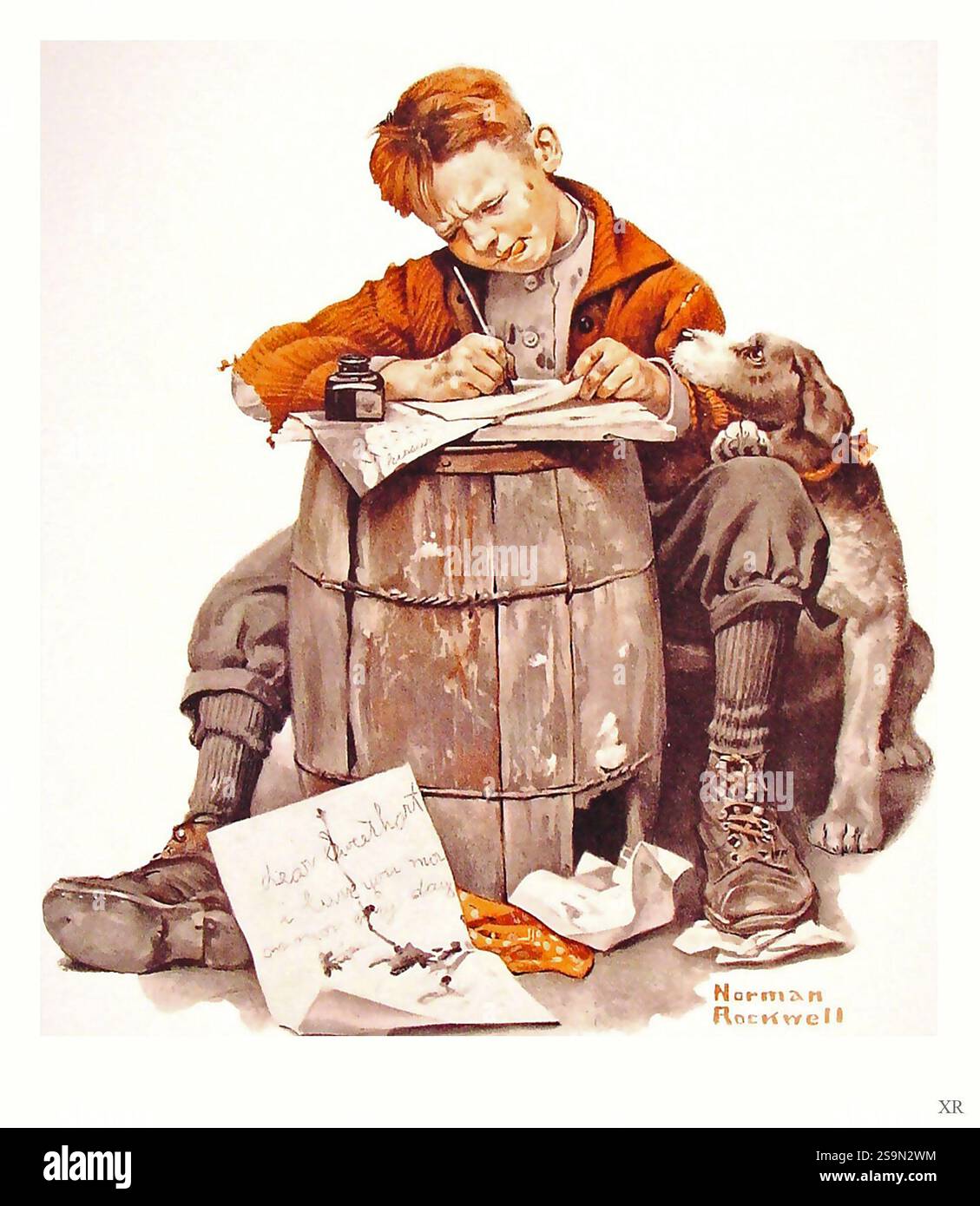 1920 Little Boy Writing a Letter by Norman Rockwell Stock Photo - Alamy