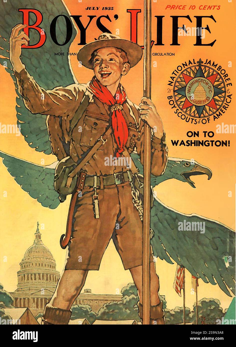 1935 July. Boys' Life Magazine Cover featuring Norman Rockwell artwork ...