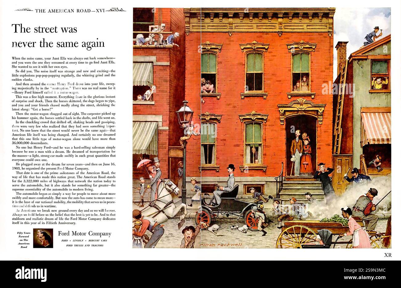 1953 Ford Motor Co. 50th Anniversary featuring Norman Rockwell artwork - "The street was never ...