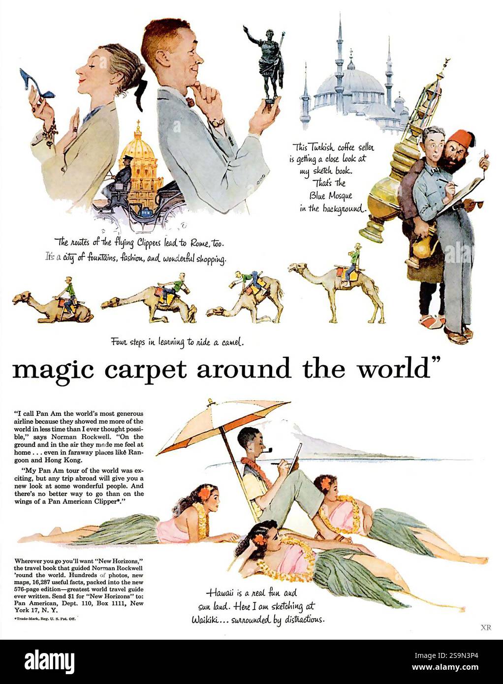1956 Pan Am ad- 'Magic Carpet Around the World' artwork by Norman ...