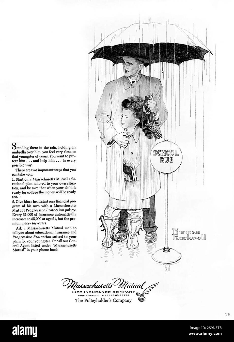 1957 Massachusetts Mutual Life Insurance Company Ad 'Waiting for School ...