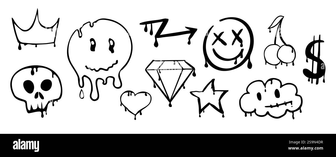 Graffiti Gangster tattoo elements, paint splash, spray. Heart face ...