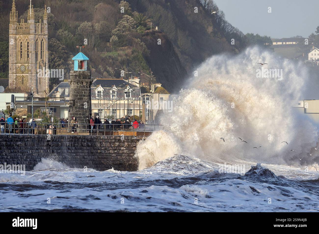 TEIGNMOUTH, UK. 26th Jan 2025. Teignmouth takes a battering from large ...