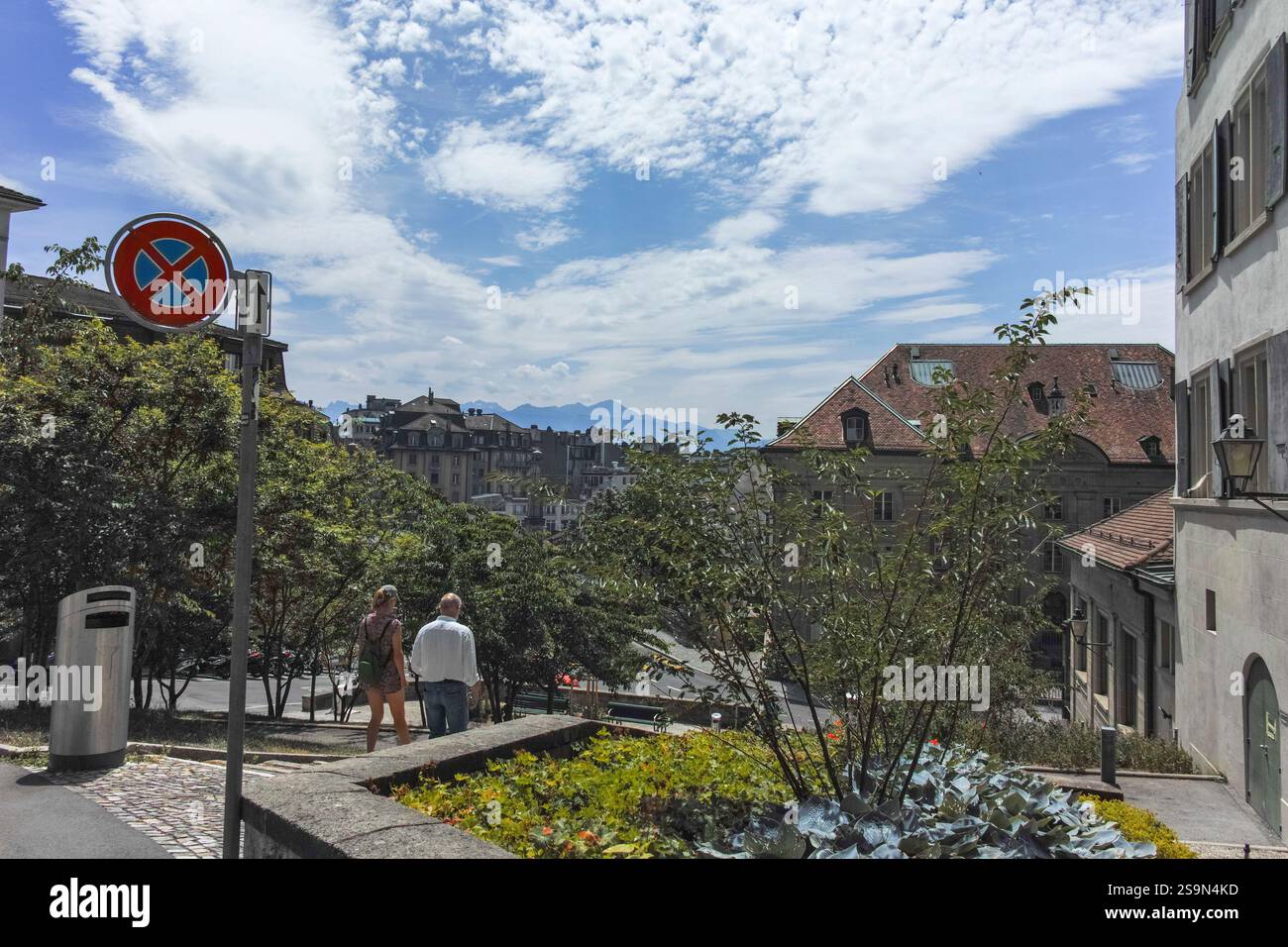 LAUSANNE, SWITZERLAND - JUNE 18, 2023: Typical Building and street at ...