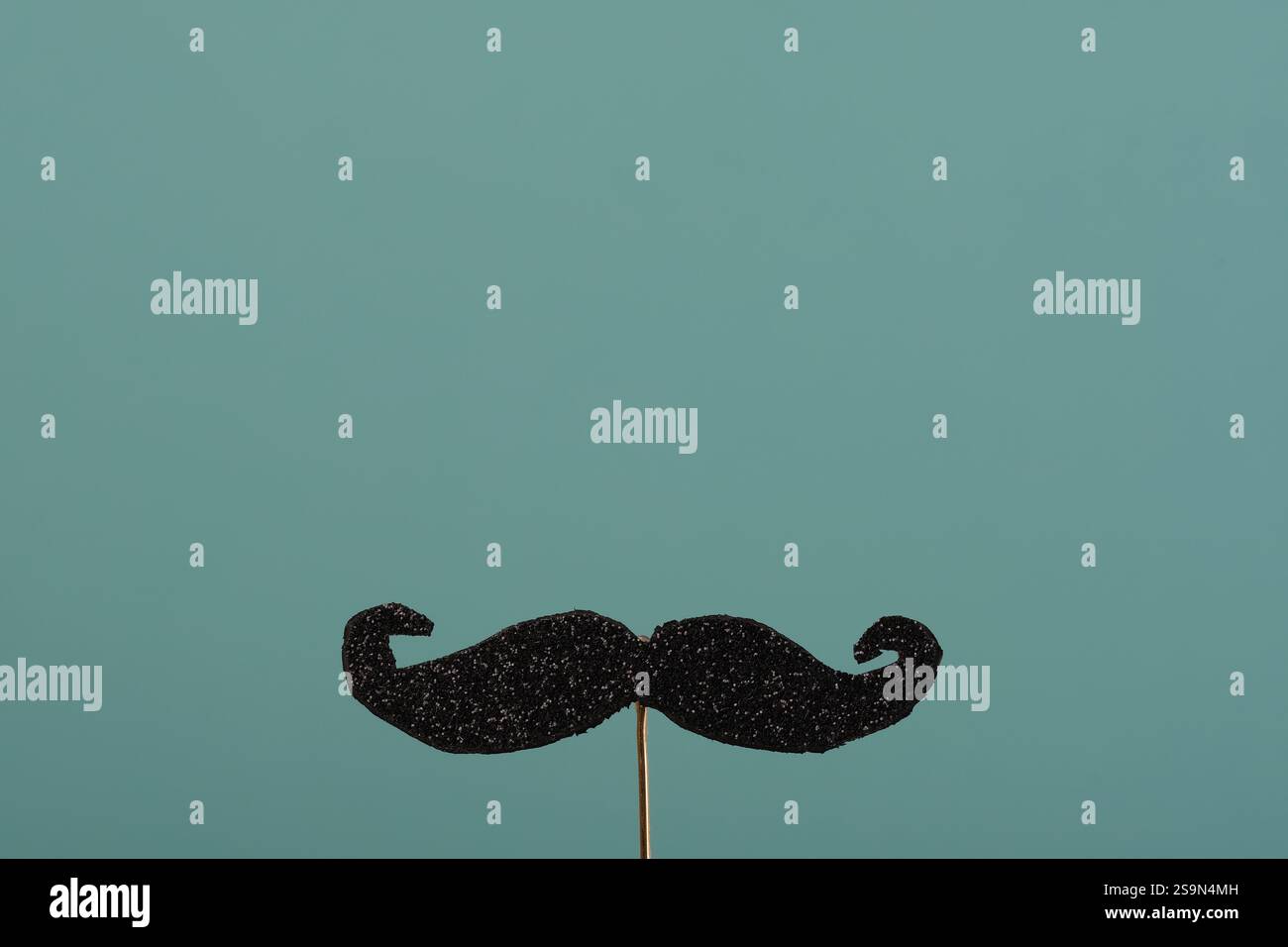 Black glittery mustache on sticks on a turquoise background, perfect ...