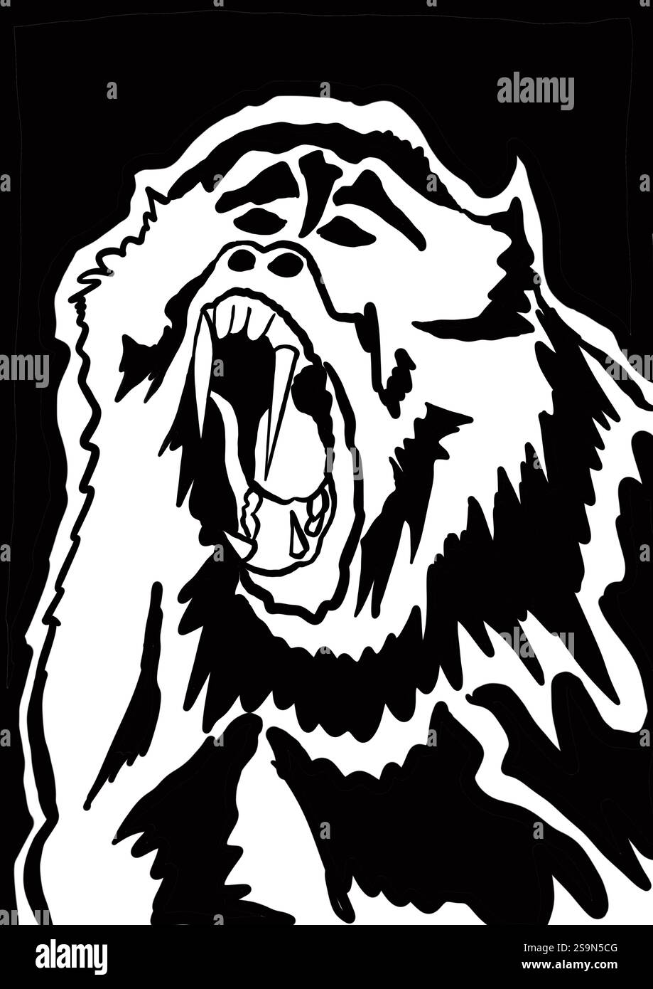 Angry monkey. Black and white illustration ready for vinyl cutting ...