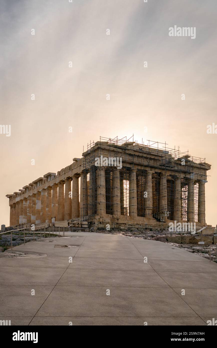 Parthenon historic ancient building on a foggy day in Greece Stock Photo - Alamy