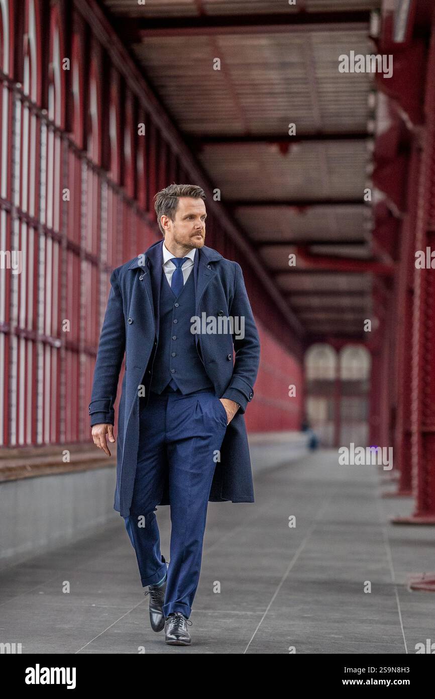 Gentleman Strolling in Urban Walkway with confidence and Style Stock ...