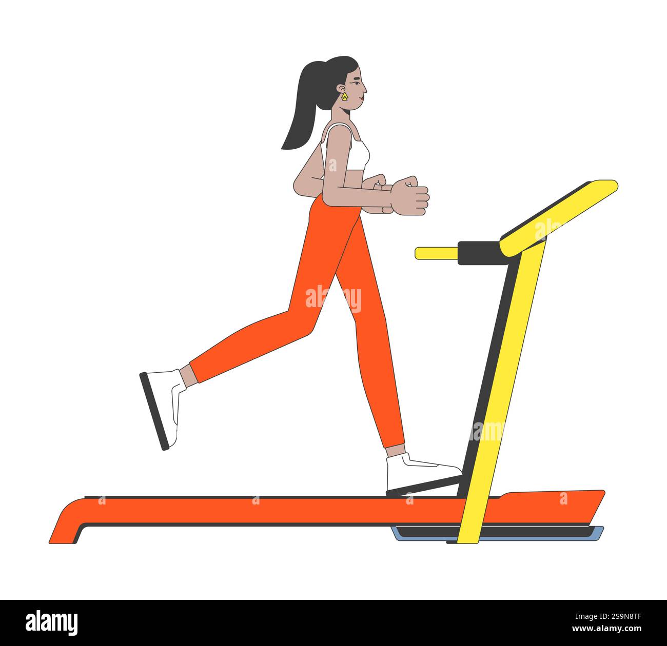 Middle eastern woman running on treadmill 2D cartoon character Stock ...