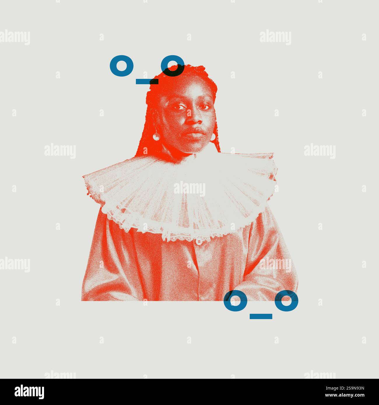 Medieval queen, woman in ruffled collar and historic attire ...