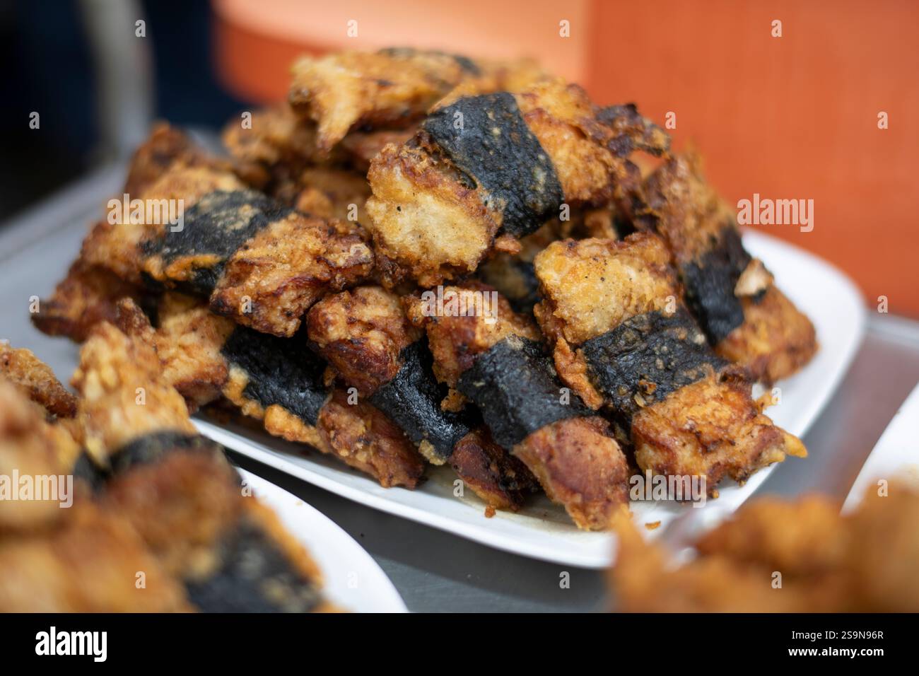 Platter of nori chicken on display in okazuya Japanese deli Stock Photo ...