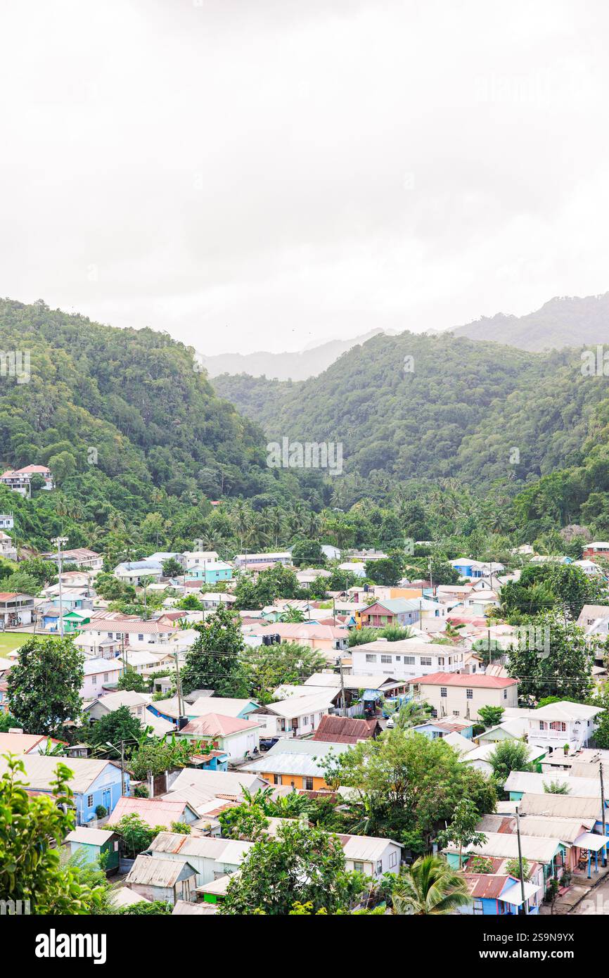 Aerial View of Anse La Raye Village Nestled in Tropical Hills Stock ...