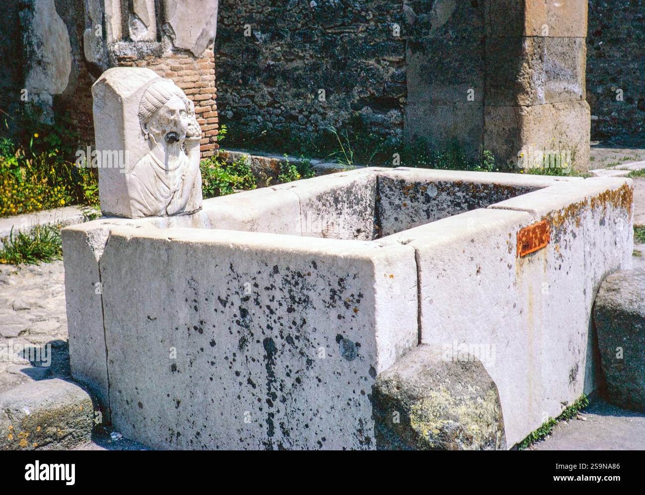 Marble water cistern Roman ruins Archaeological Park of Pompeii, Naples ...