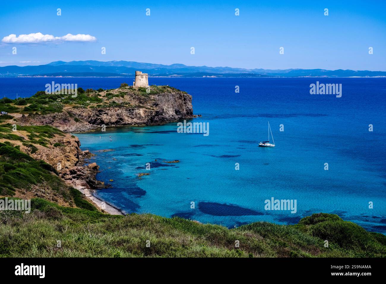 The Torre Canai tower on the south-east coast of the Isola di Sant ...