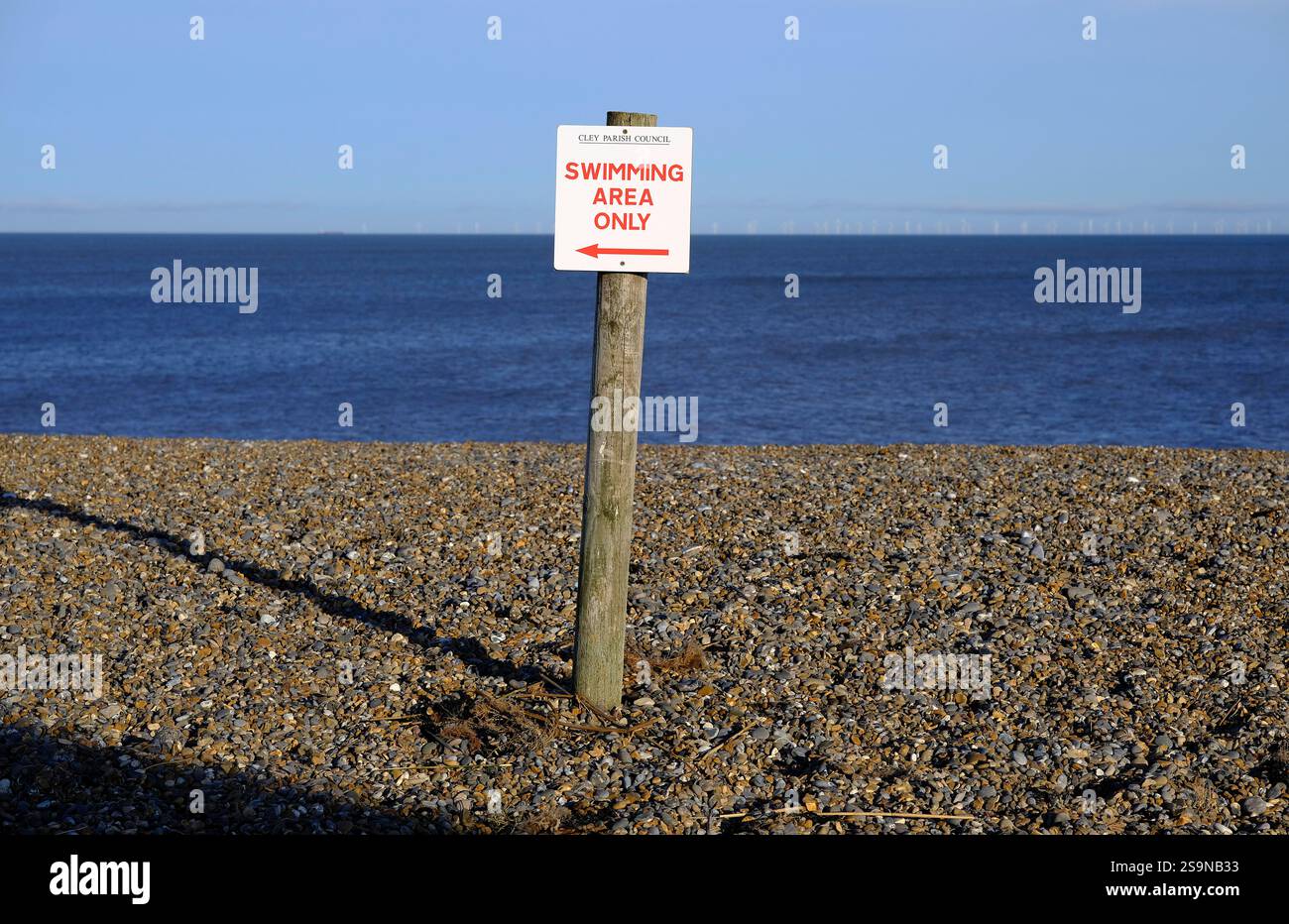swimming area only sign on cley-next-the-sea beach, north norfolk ...