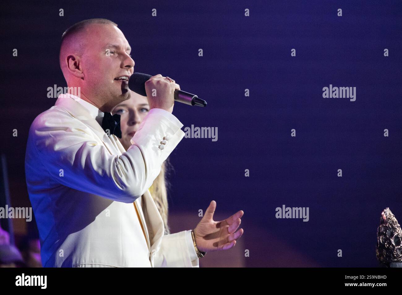 Pelle Peter Jencel and Marie Hobitz perform during the P3 Guld in the ...