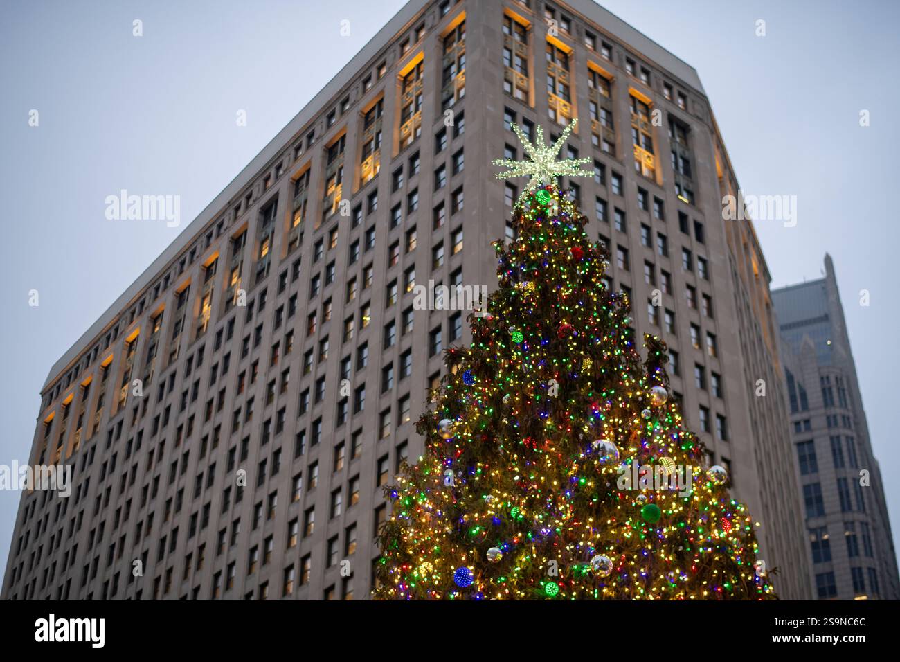 Christmas Tree lights on Detroit Michigan Campus Martius Park Stock ...