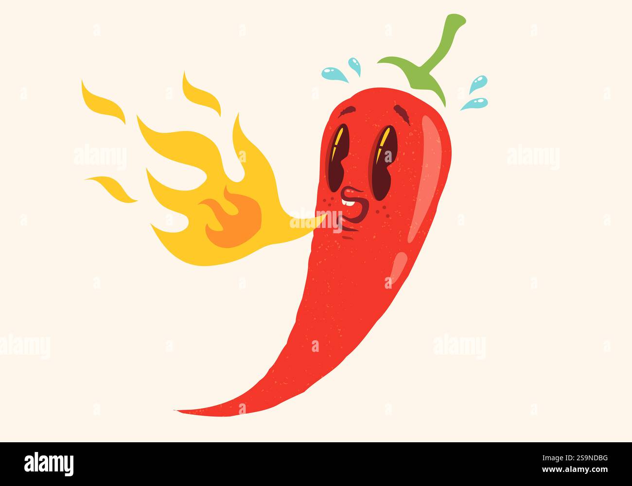 Vector illustration of a spicy chili pepper with flame in retro style ...