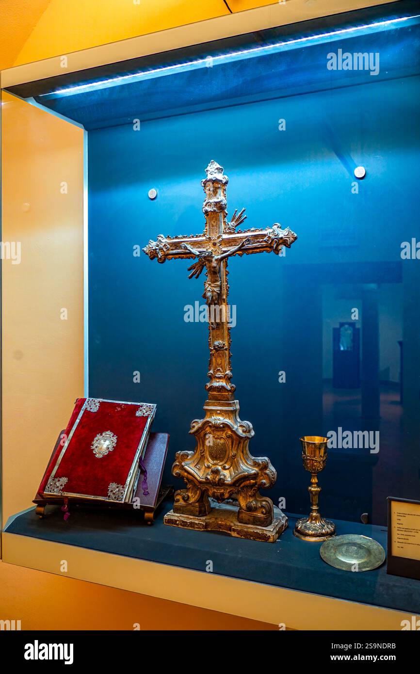 Liturgical objects in the Museum of the Duomo of Ravello, Italy. The ...