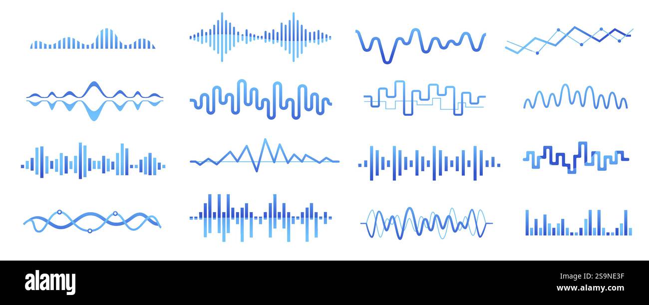 Audio podcast sound wave. Music song waveform, radio broadcast voice track, equalizer curve ...