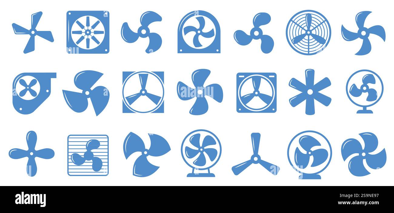 Cooling fan icons. Electric engine rotor propeller symbols, industrial ...
