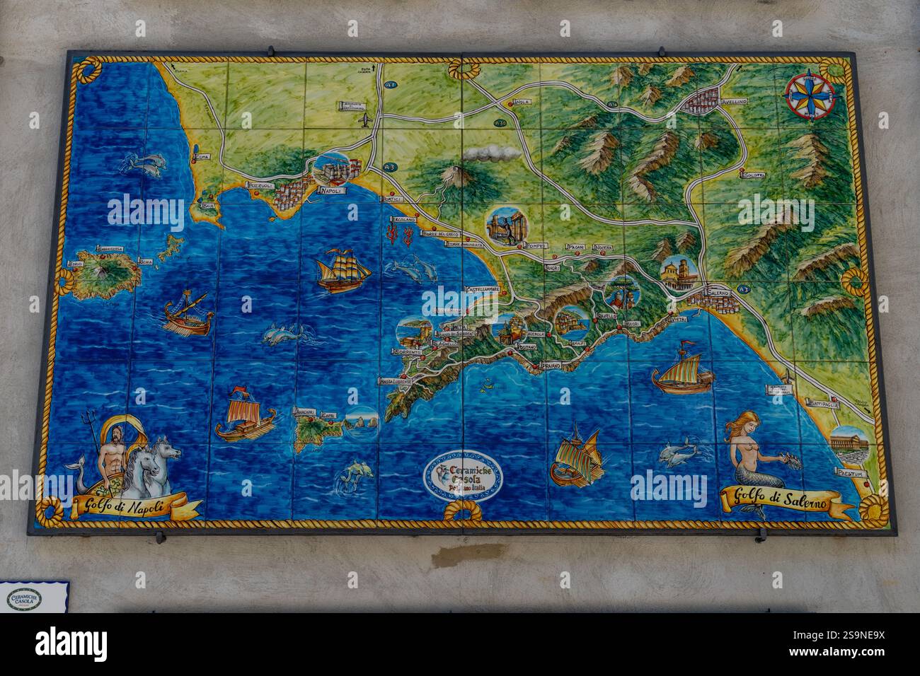 Ceramic tile map of the Sorrento Peninsula at a ceramic shop on the ...