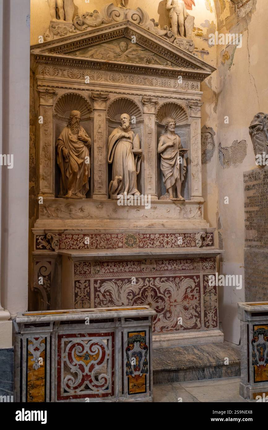 A marble altarpiece withh statues of St. John the Baptist & St. John the Evangelist in the ...