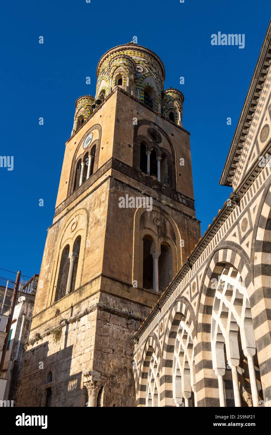 The 12th Century Arab-Norman-style bell tower of the Amalfi Duomo in ...