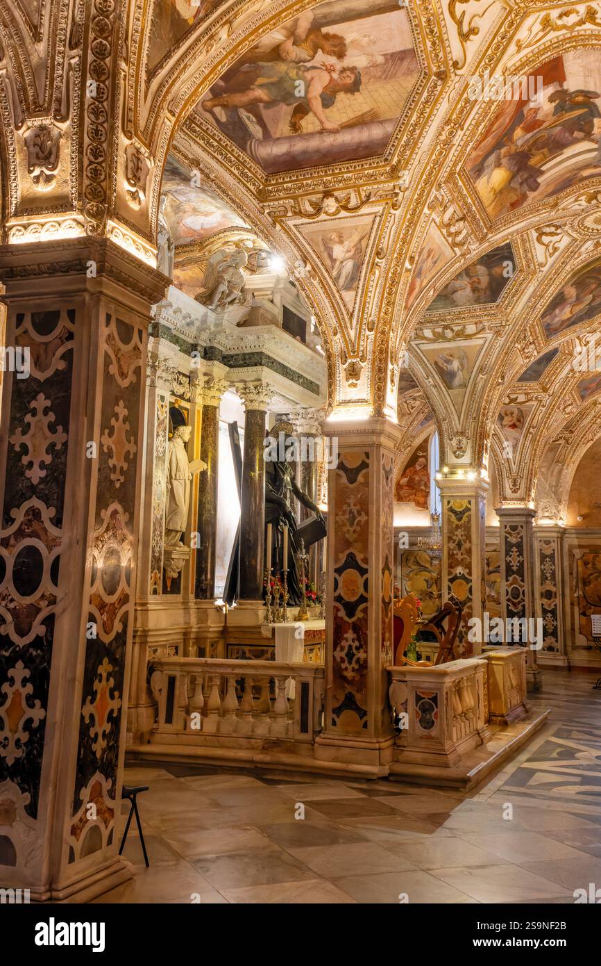 The ornate crypt of Saint Andrew below the Amalfi Duomo or Cathedral ...
