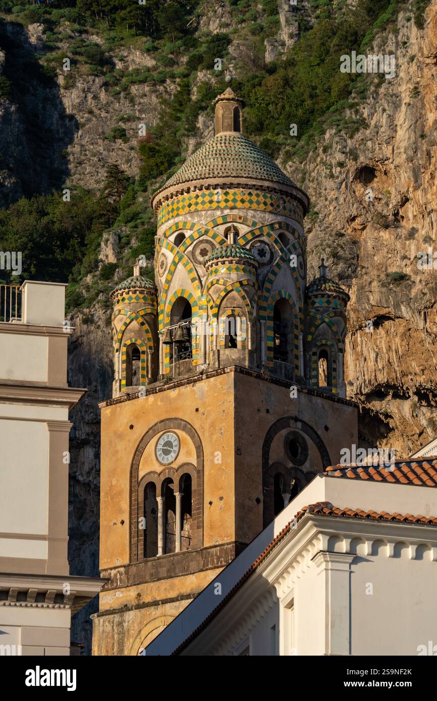 The 12th Century Arab-Norman-style bell tower of the Amalfi Duomo in ...