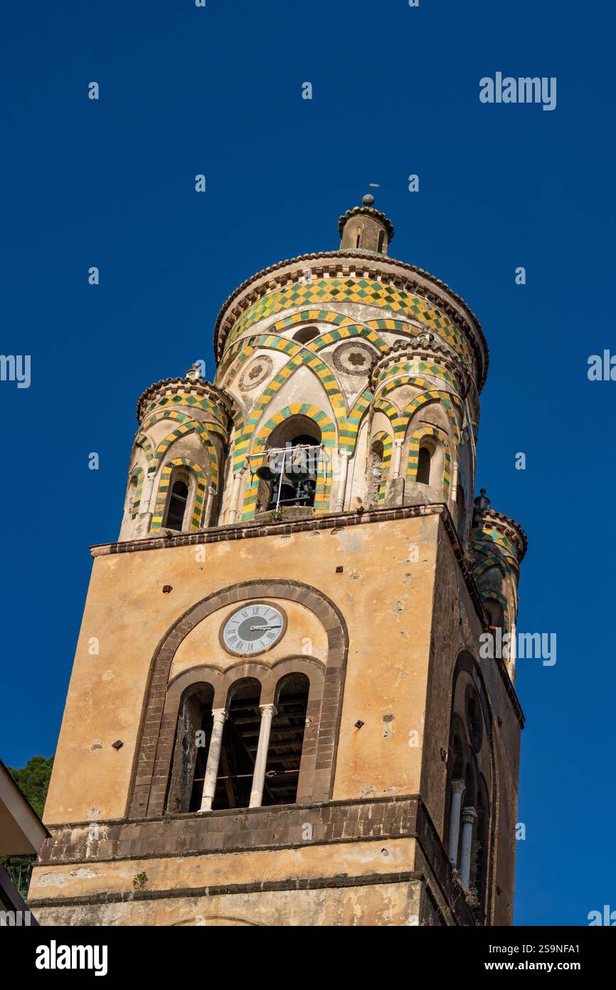 The 12th Century Arab-Norman-style bell tower of the Amalfi Duomo in ...