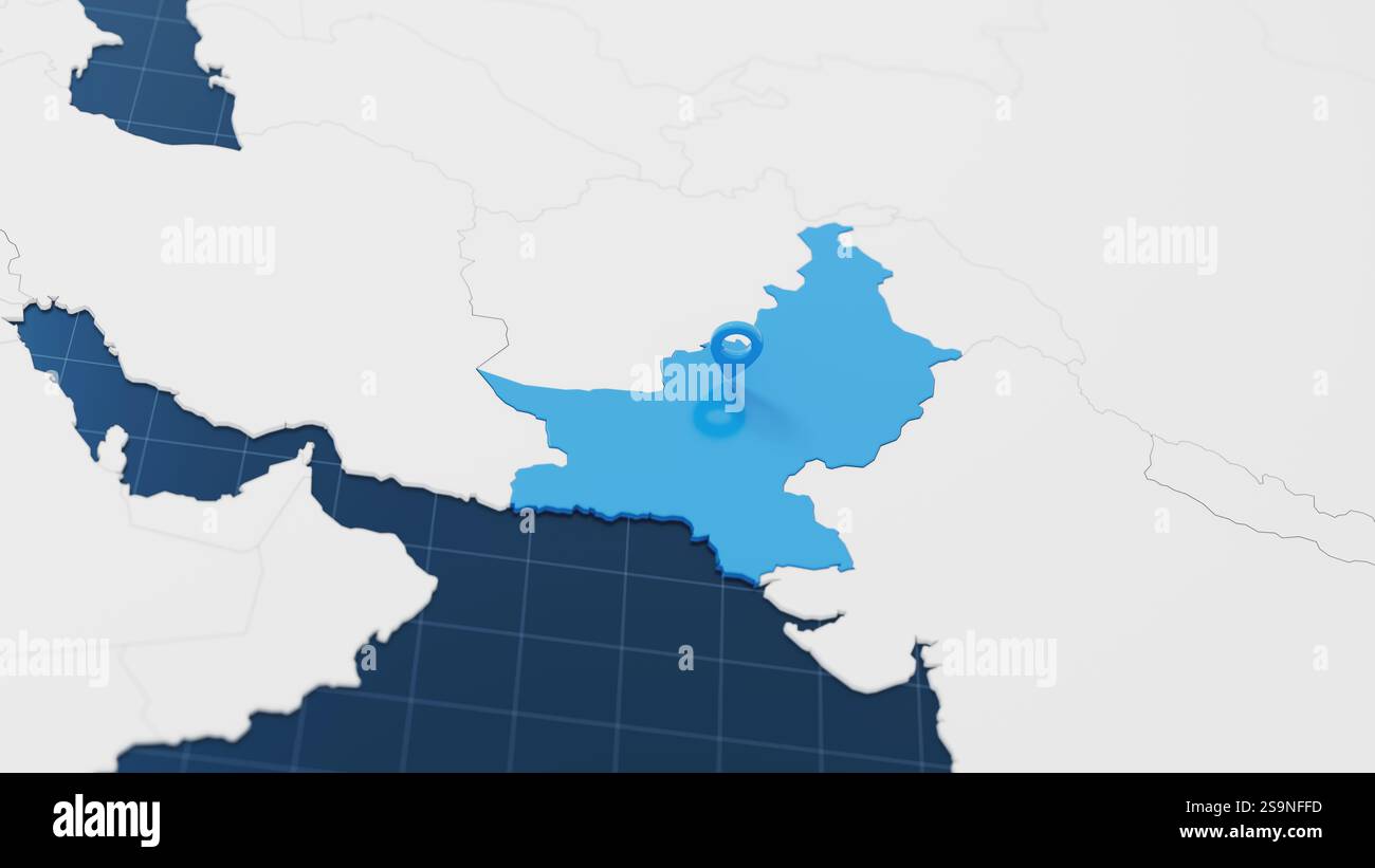 Blue Pakistan 3d map with pointer pin surrounded with other countries ...
