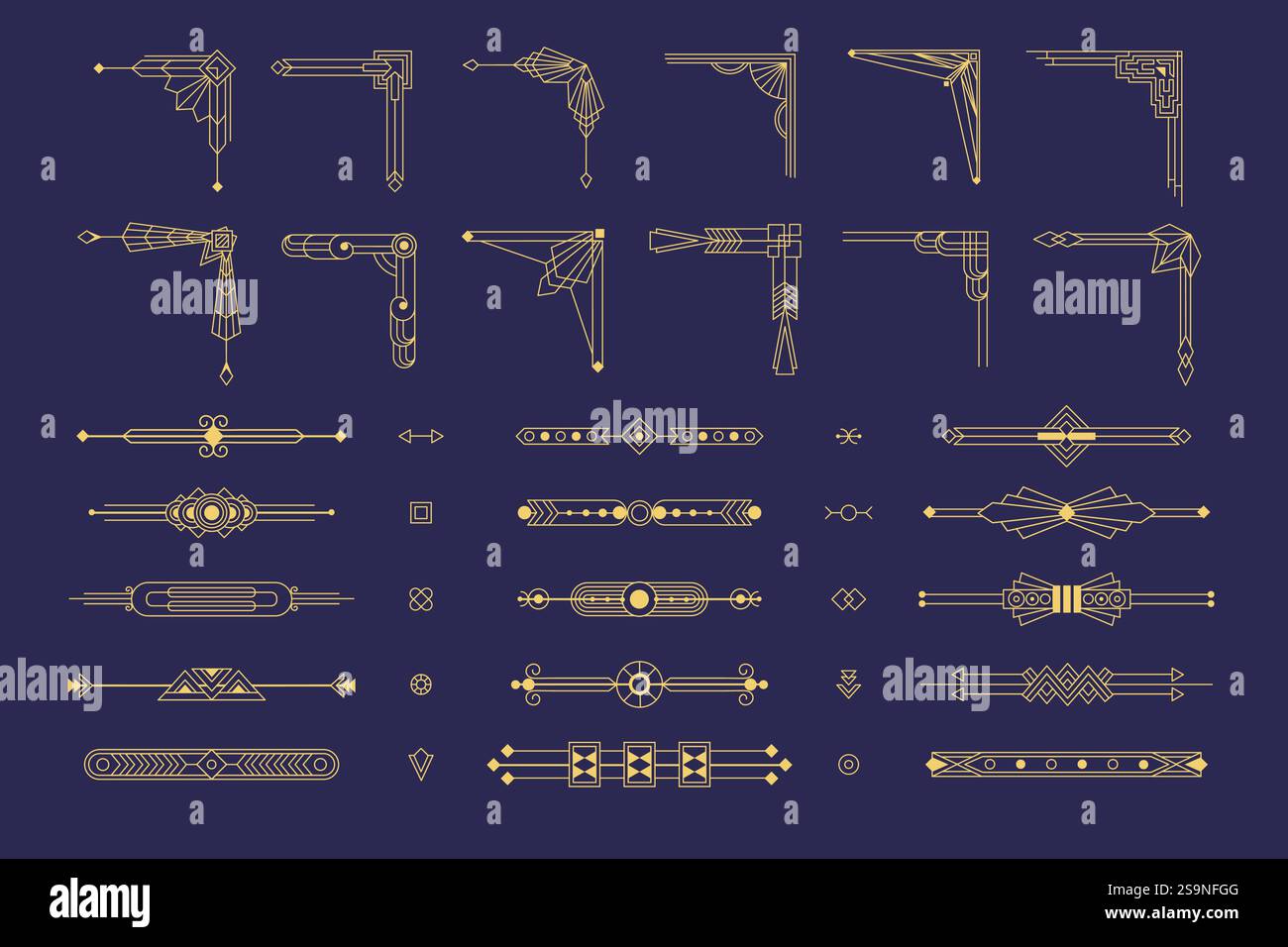 Art deco corners. Elegant decorative frame border elements, luxury calligraphic graphic design ...