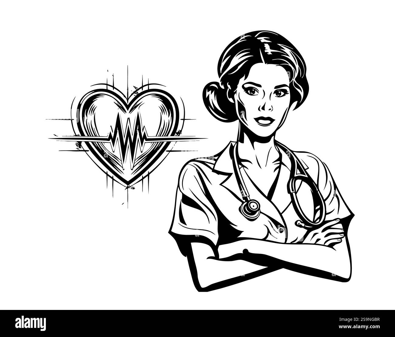 Doctor woman, line art vector illustration Stock Vector Image & Art - Alamy