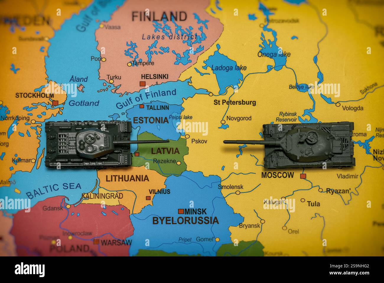 Armed conflict between Russia and Baltics on the map of Europe Stock ...