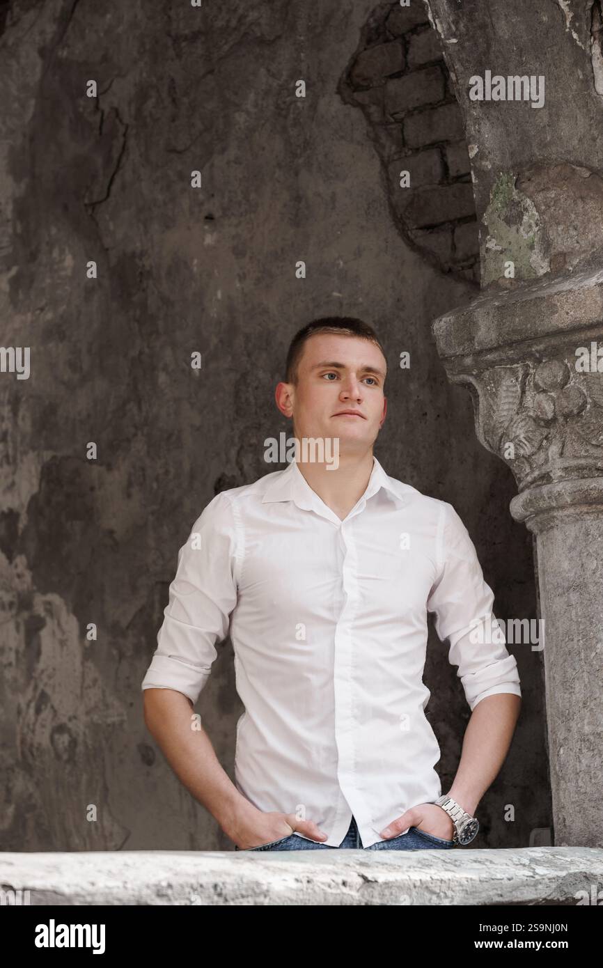 Portrait of a Young Man in an Abandoned Architectural Setting Stock ...