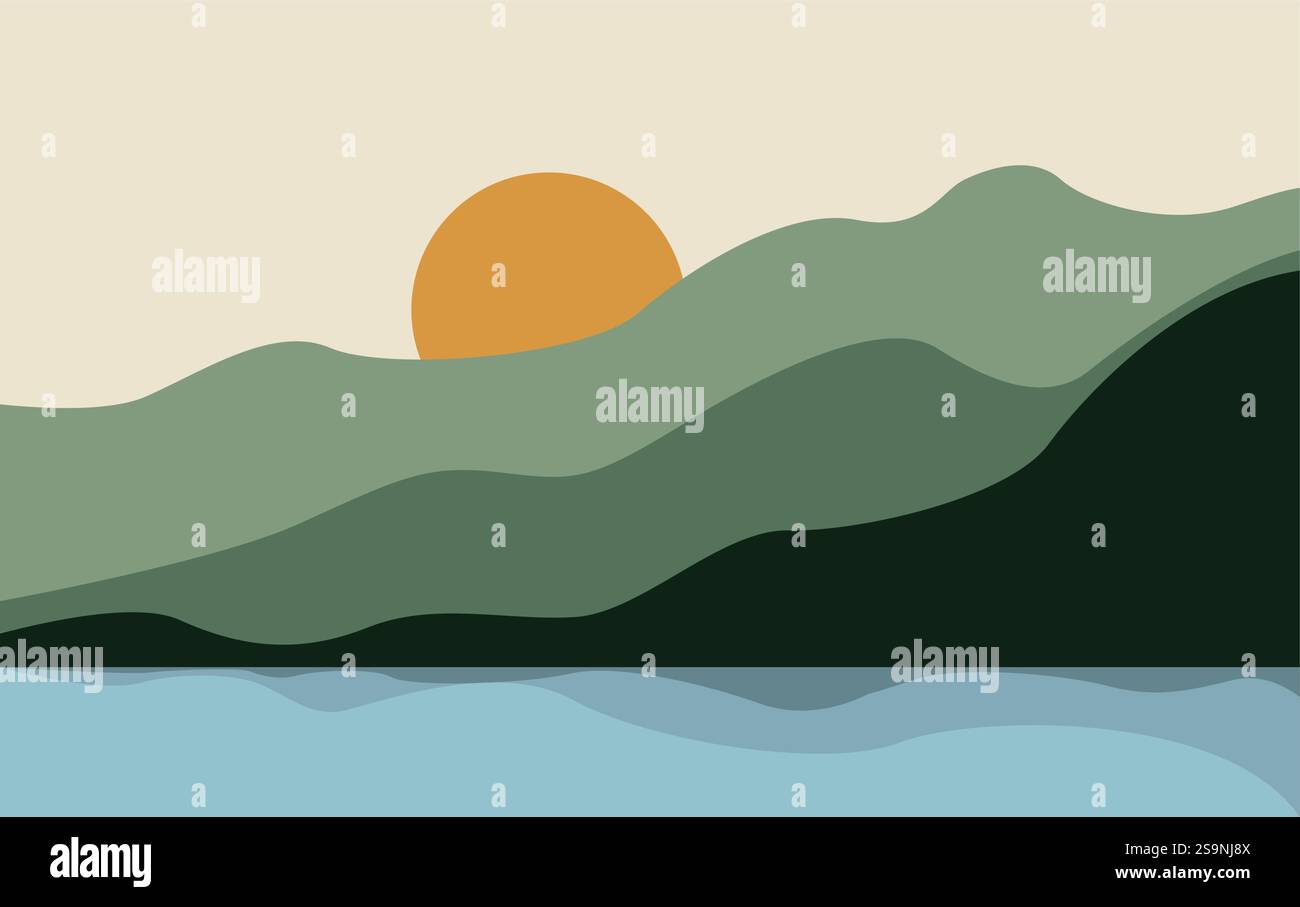 Mountain lake sunset graphic Stock Vector Images - Alamy