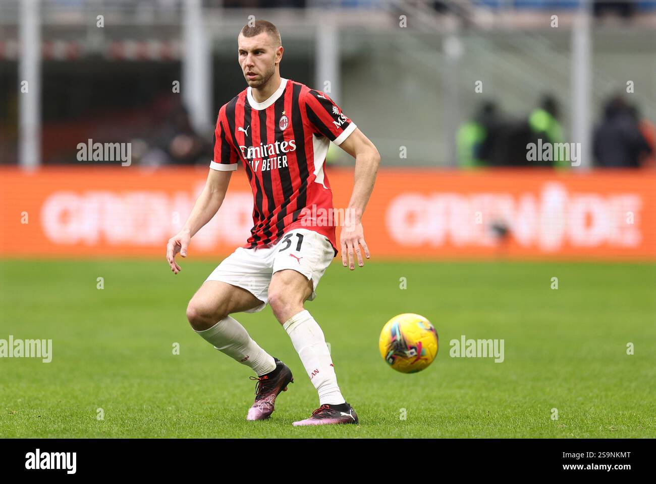 Milano, Italy. 26th Jan, 2025. Strahinja Pavlovic of Ac Milan in action ...