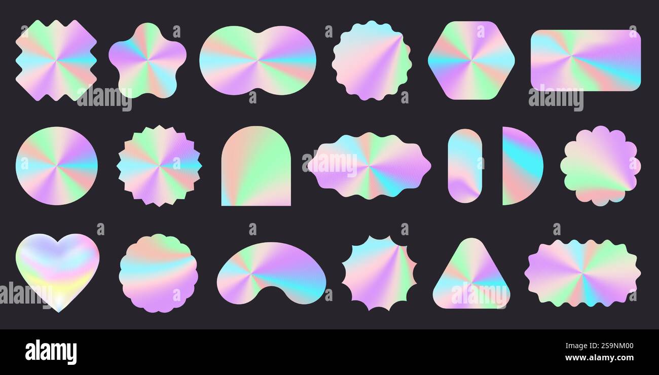 Hologram stickers. Realistic silver badge iridescent foil holographic ...